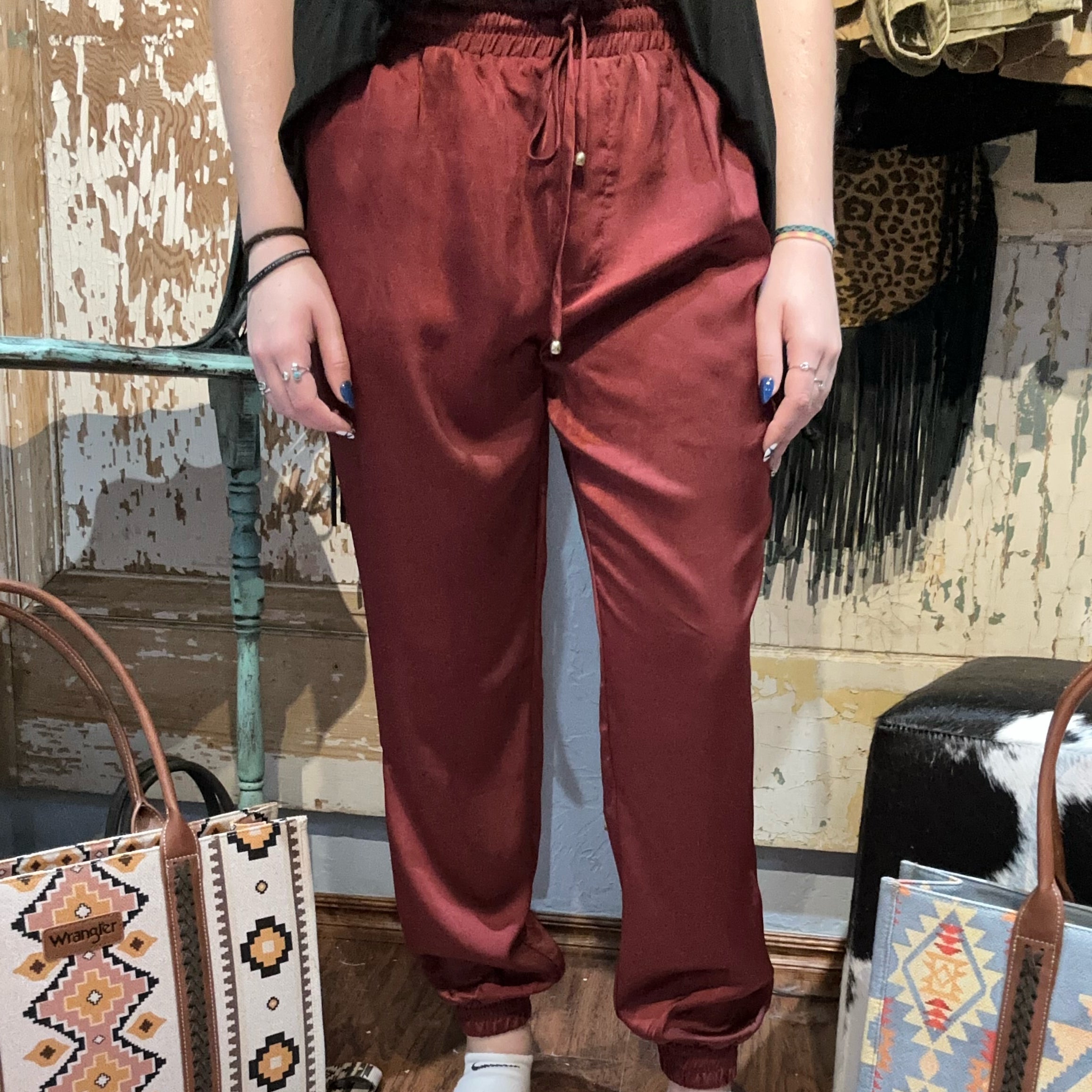 Red Silky Joggers – Vintage Gypsy Boutique
